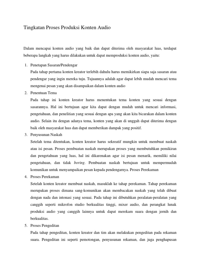 Tingkatan Proses Produksi Konten Audio | PDF