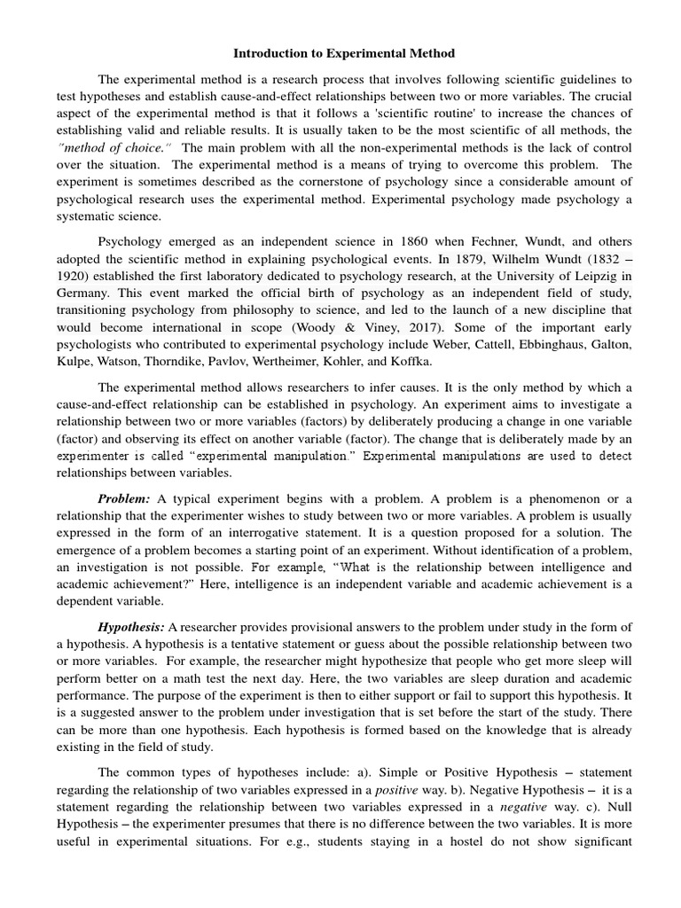 Overview of the Experimental Method | PDF | Hypothesis | Experiment