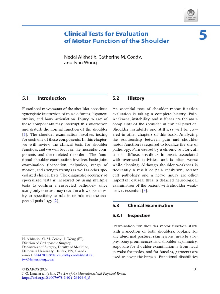 Clinical Tests For Evaluation of Motor Function of The Shoulder | PDF ...