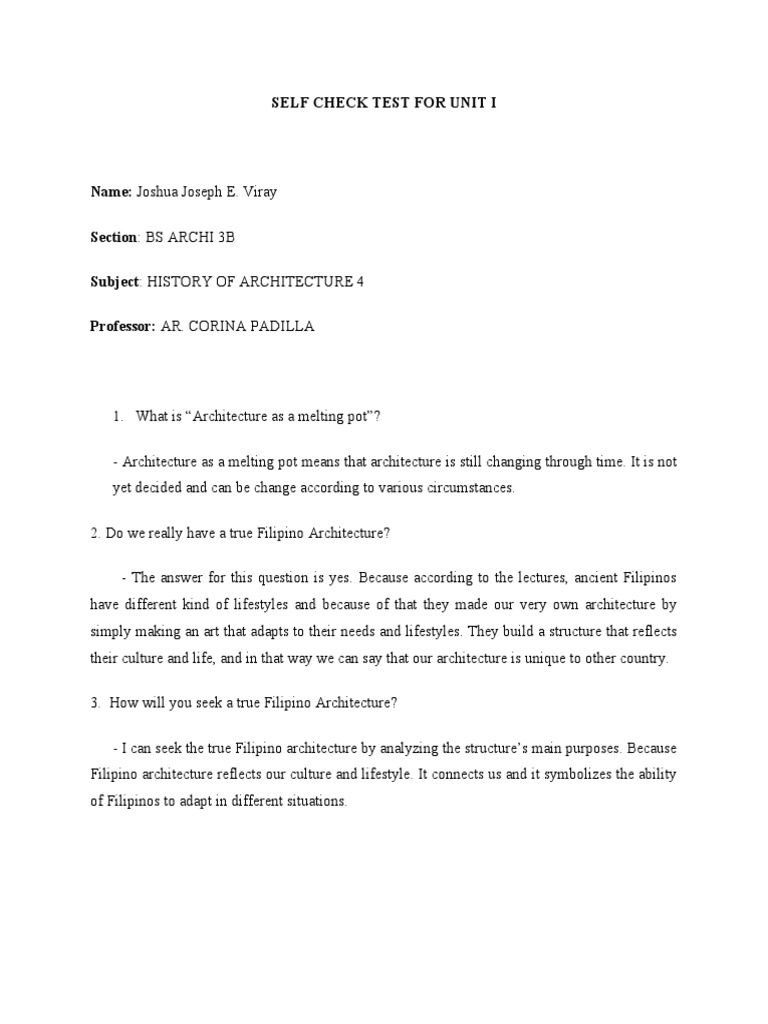 Self Check Test For Unit I | PDF