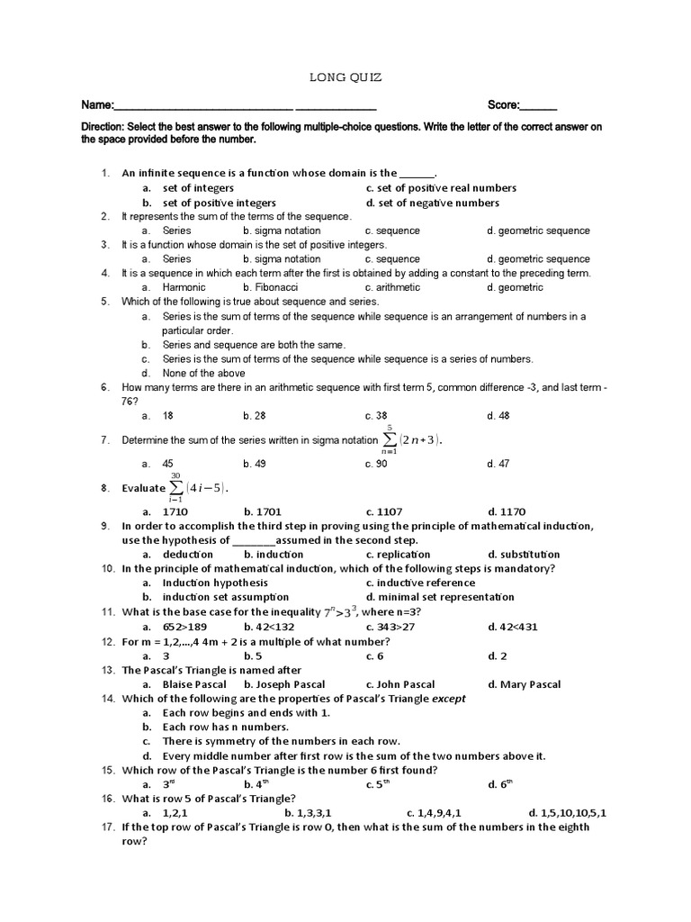PRECAL 60 Long Quiz | PDF