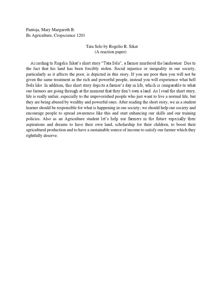 Tata Selo Reaction Paper | PDF