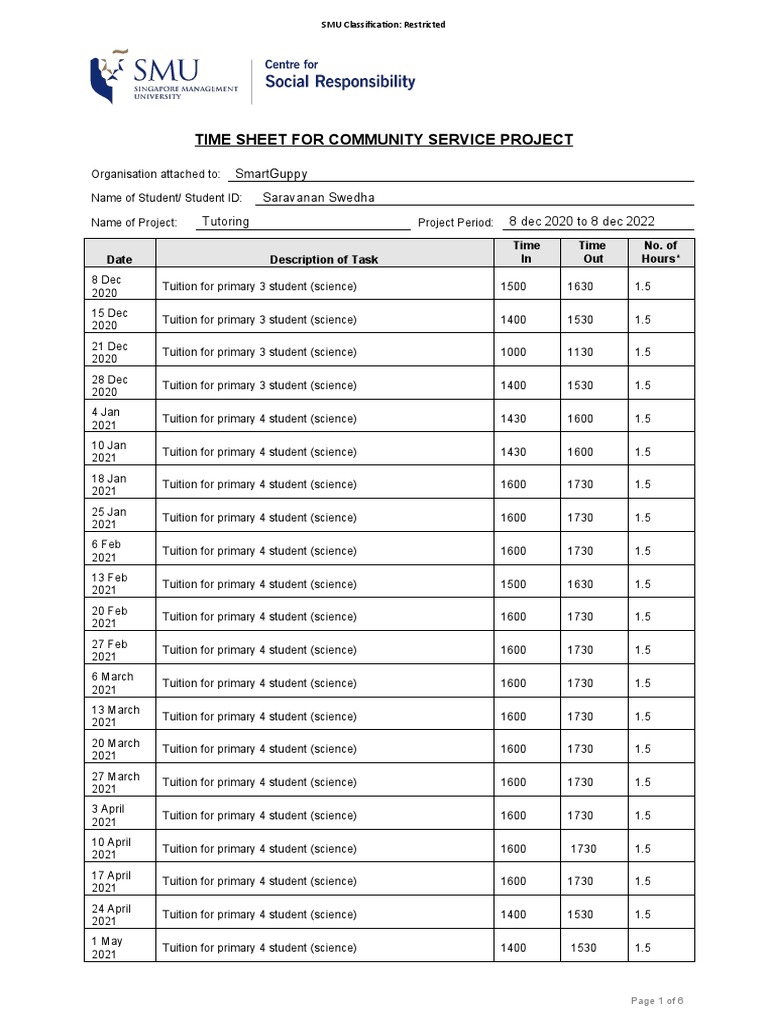 C4SR Community Service Individual Timesheet Ver2020 | PDF | Computing