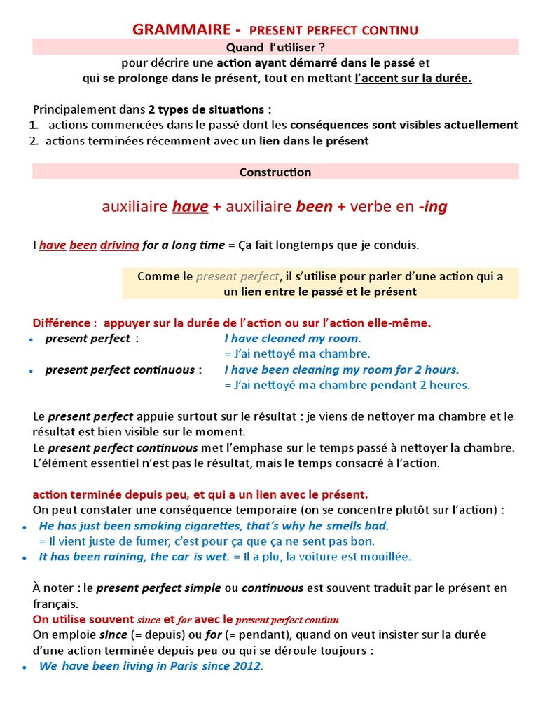 Présent Perfect Continu Simplifié | PDF