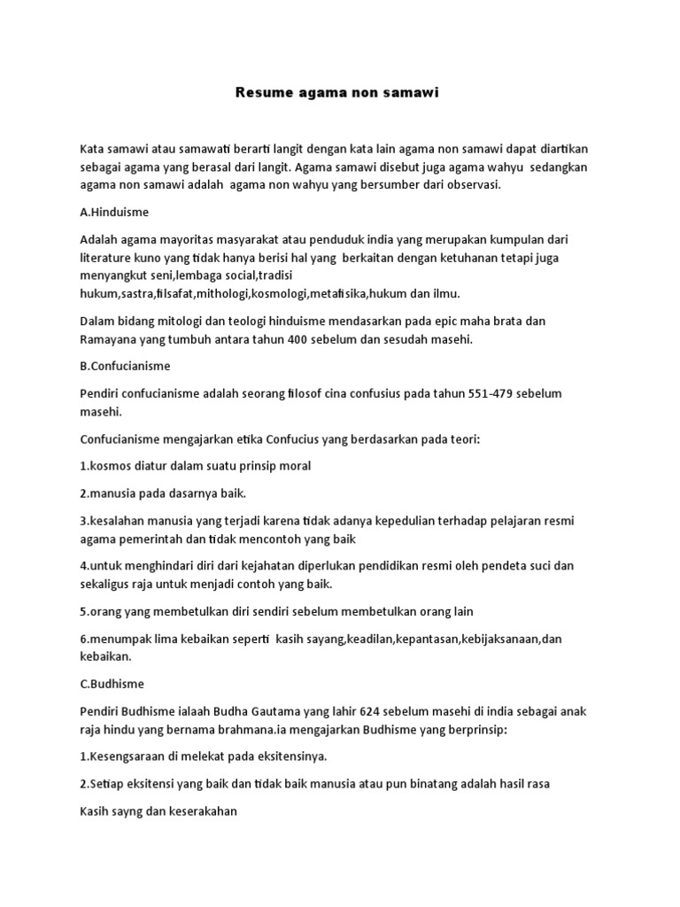Resume Agama Non Samawi | PDF | Filsafat | Agama & Spiritualitas