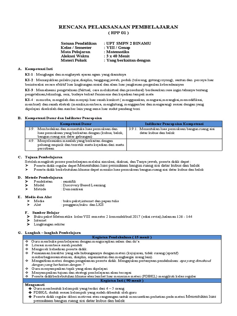 RPP Bangun Ruang Sis Datar | PDF | Seni