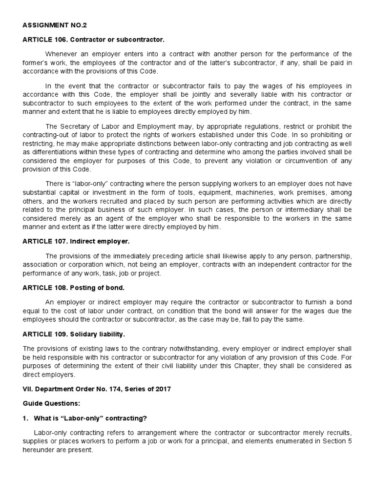 Assignment No.2-Labor Law | PDF | Employment | Labour Law