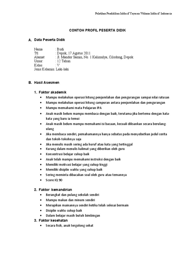 Contoh Profil Siswa Pdbk Budi Kelompok 6 Pdf