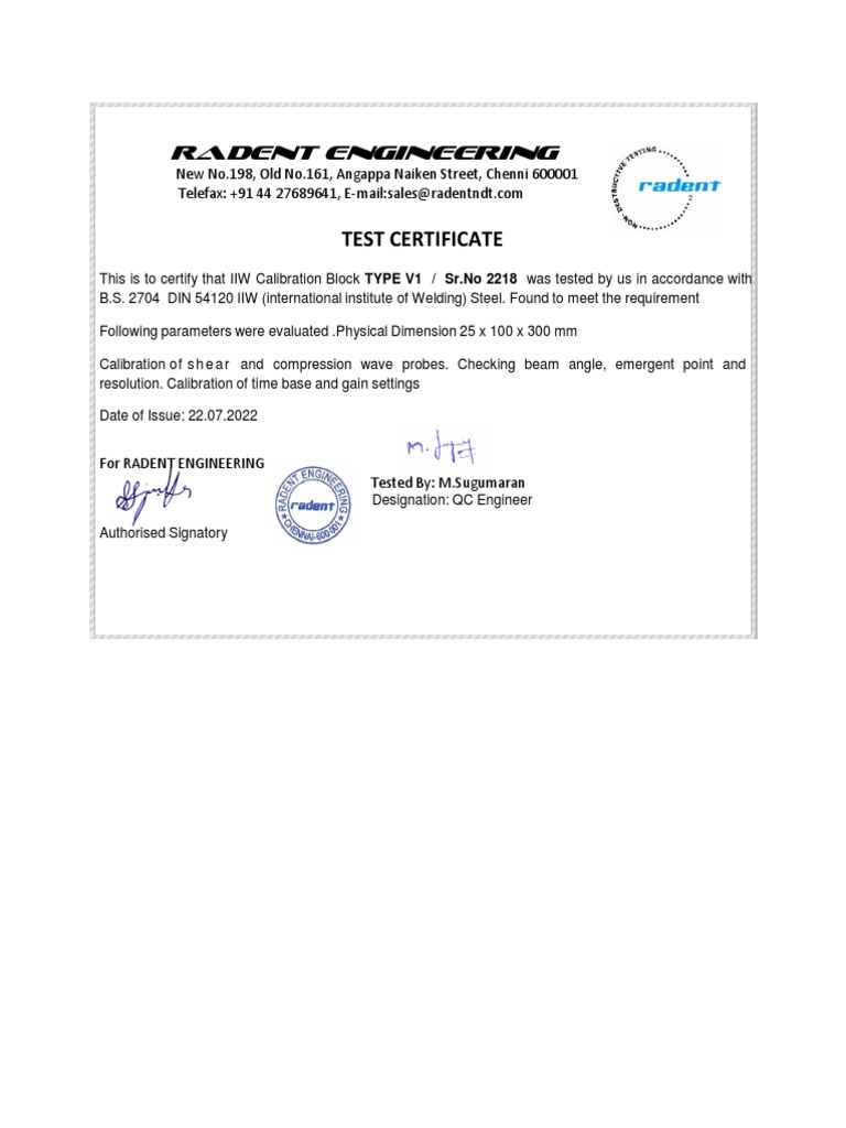 v1 Block Test Certificate | PDF