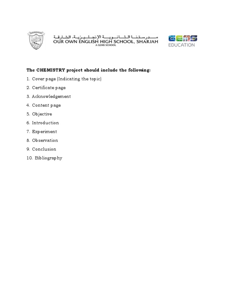 GR 12 - CHEMISTRY Project Work - Format | PDF