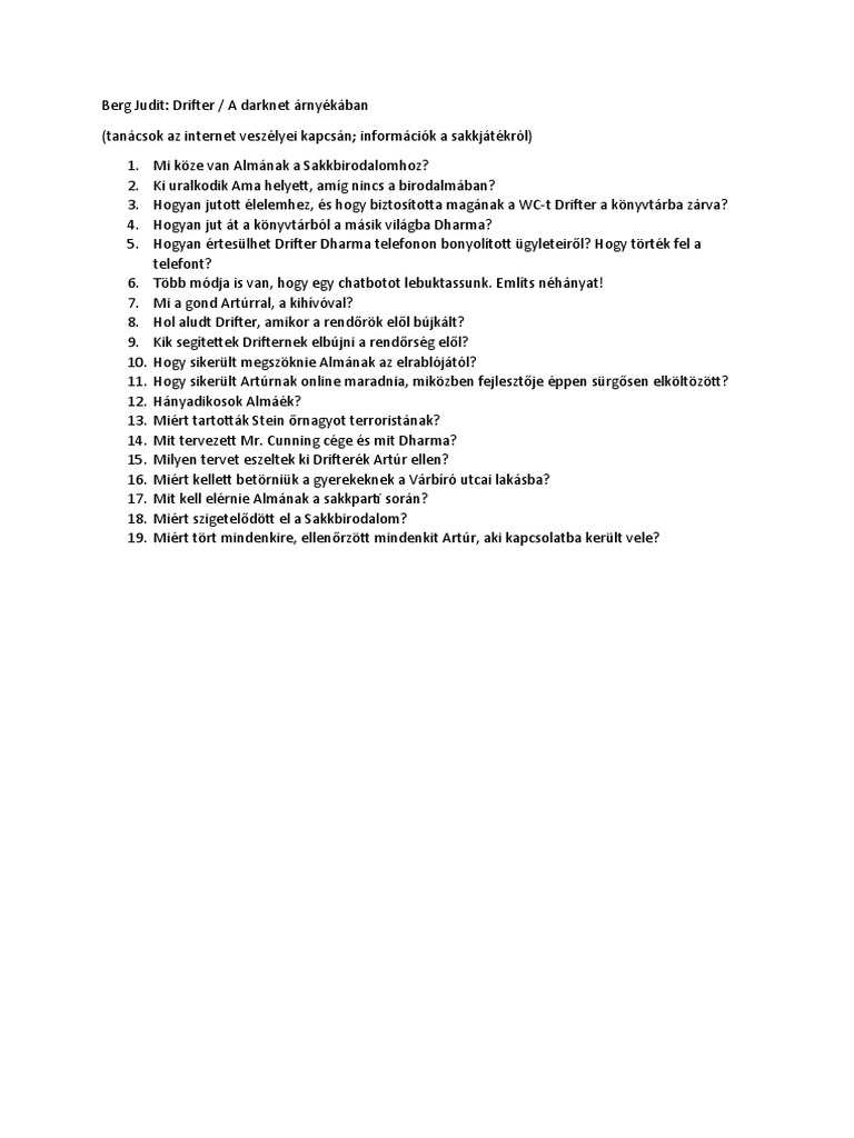 Berg Judit Kérdések | PDF