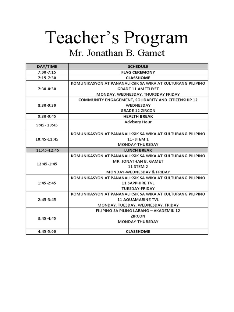 Teacher's Program | PDF