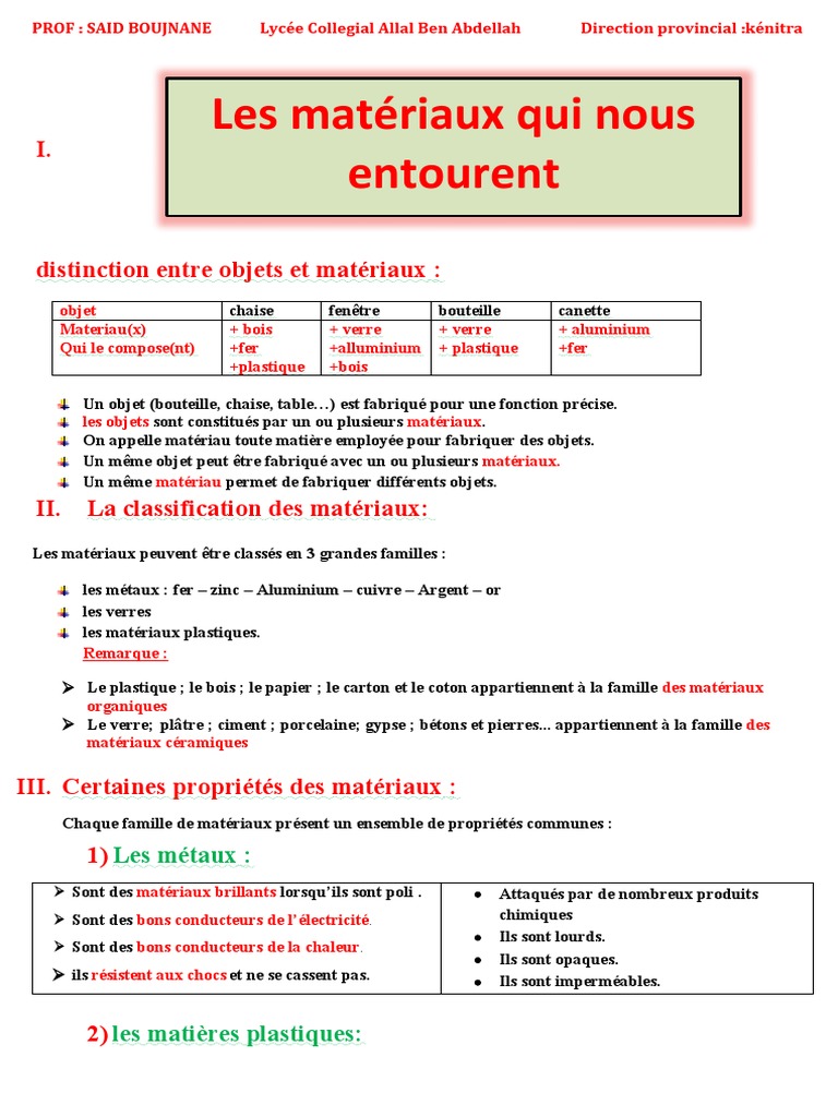 Matériaux du quotidien et leurs propriétés | PDF | Métaux | Zinc