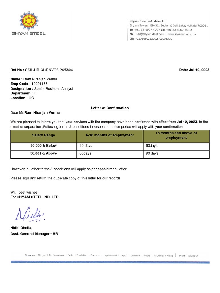 Confirmation Letter | PDF