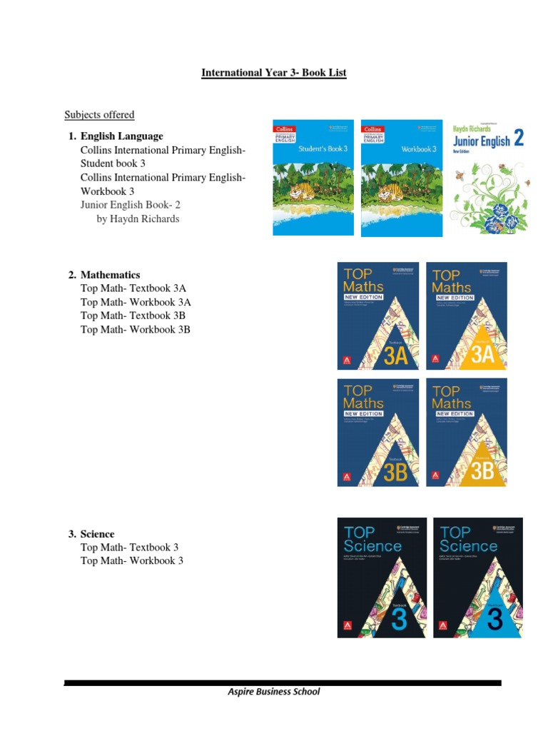International Year 3 - Book List | PDF