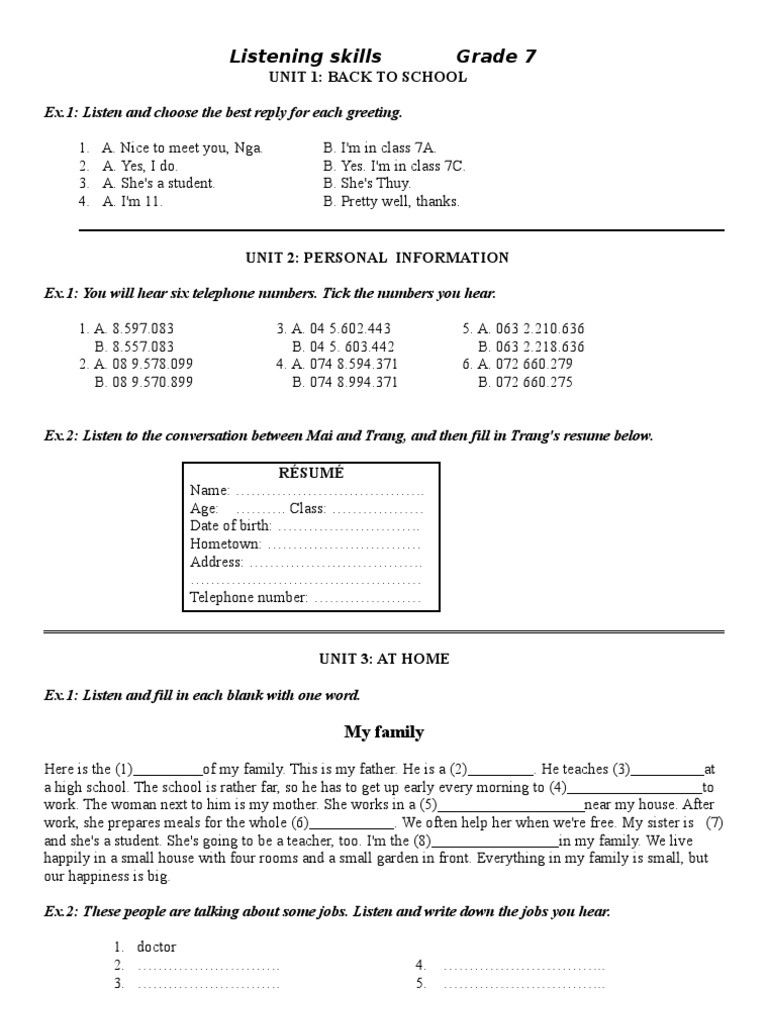 Grade 7 Listening Activities Guide | PDF