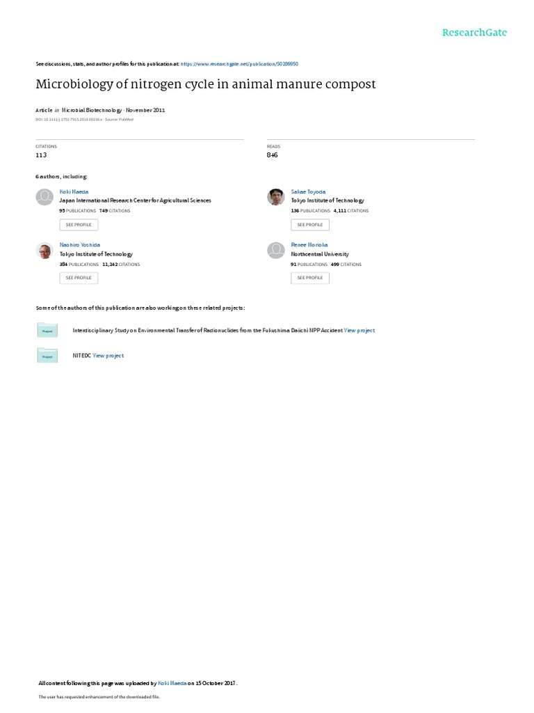 Microbiology of Nitrogen Cycle in Animal Manure Co | PDF | Compost ...