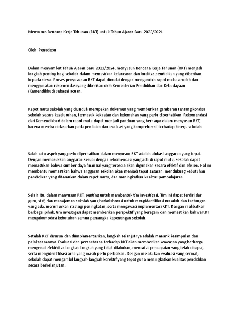 Contoh RKT Dan RKAS Contoh Rencana Kerja Tahunan, Rencana, 48% OFF