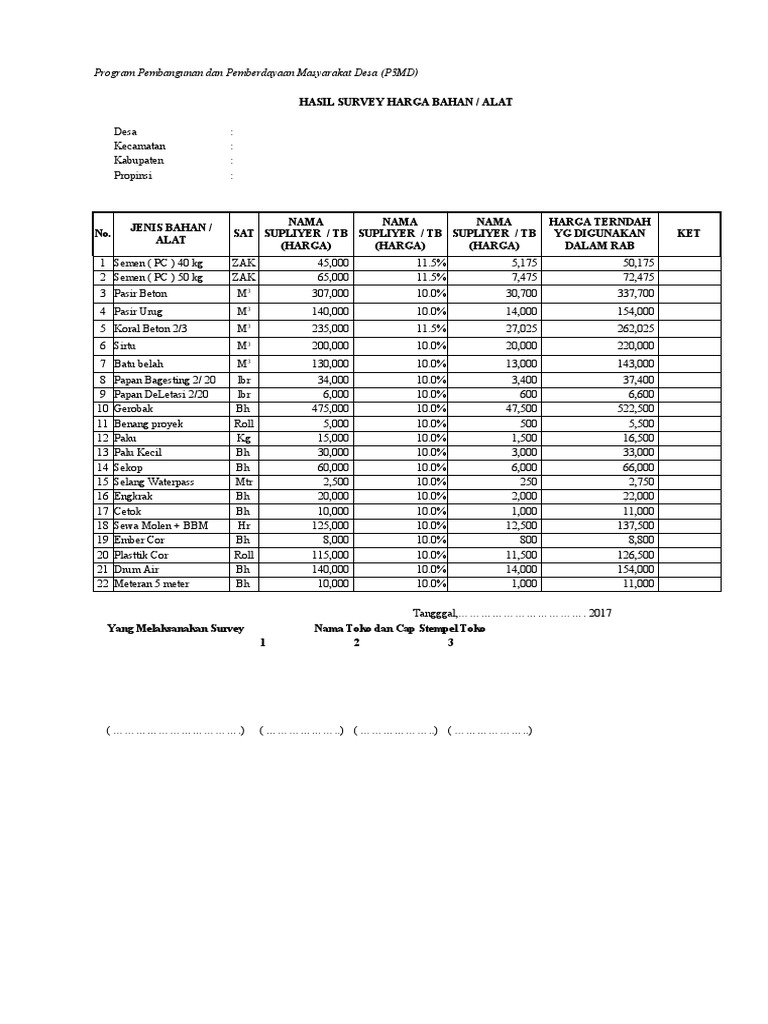 Form Survey Harga FIT | PDF