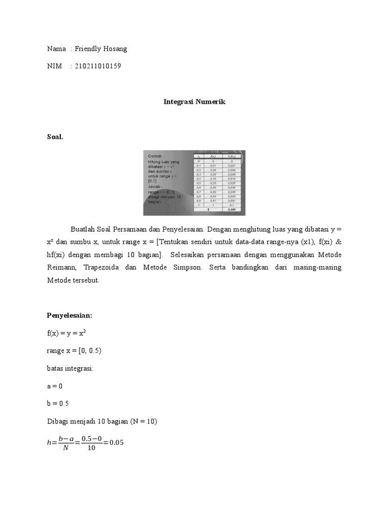 Integrasi Numerik Friendly Hosang 210211010159 | PDF