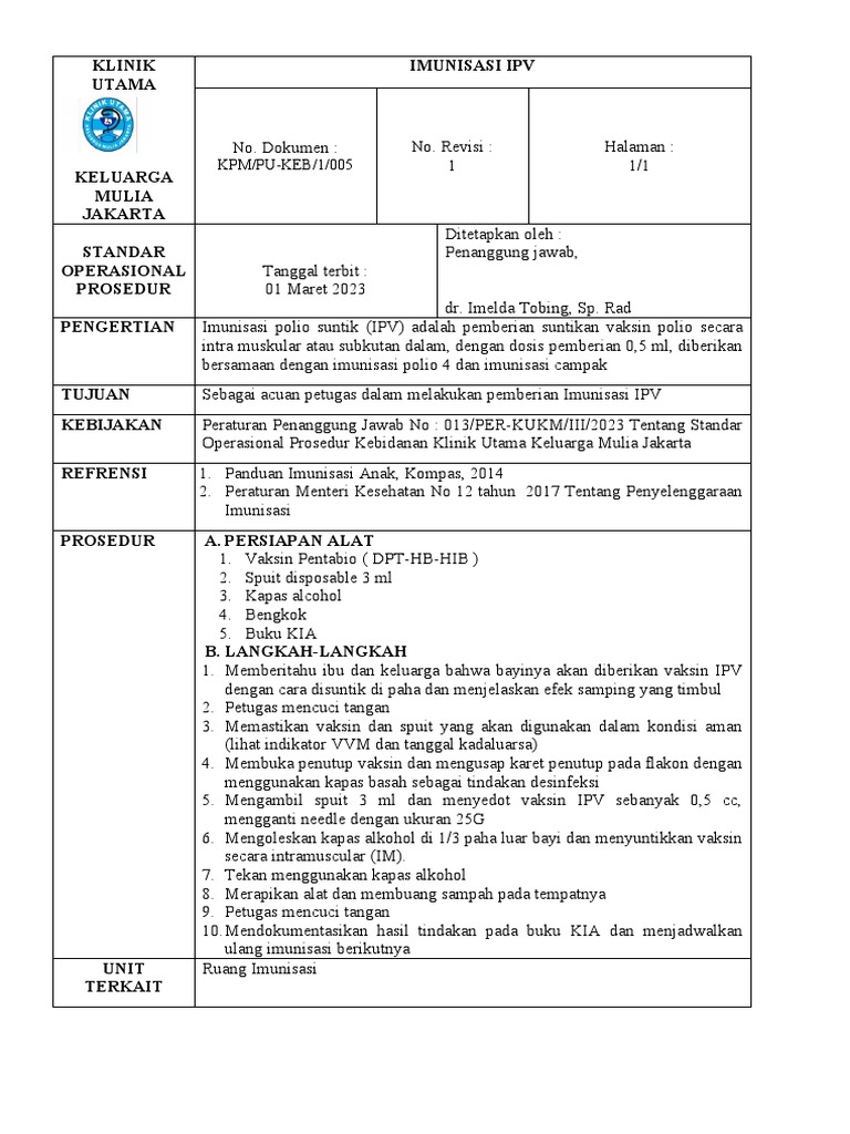 Sop Imunisasi Ipv | PDF