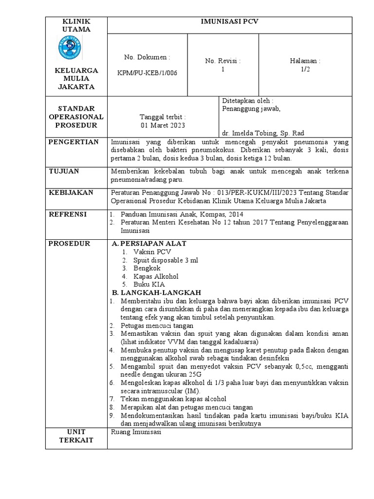 Sop Imunisasi PCV | PDF