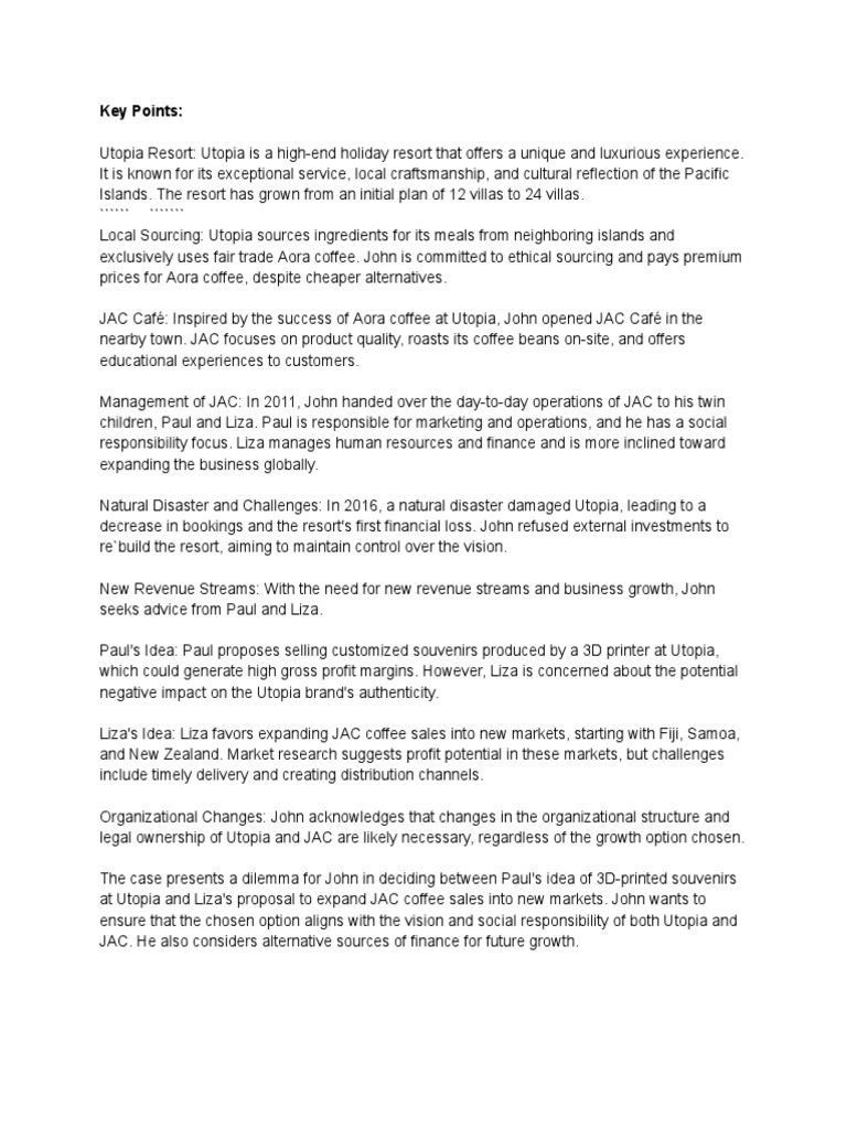 IB BM Utopia Case Analysis Made With Chat GPT | PDF