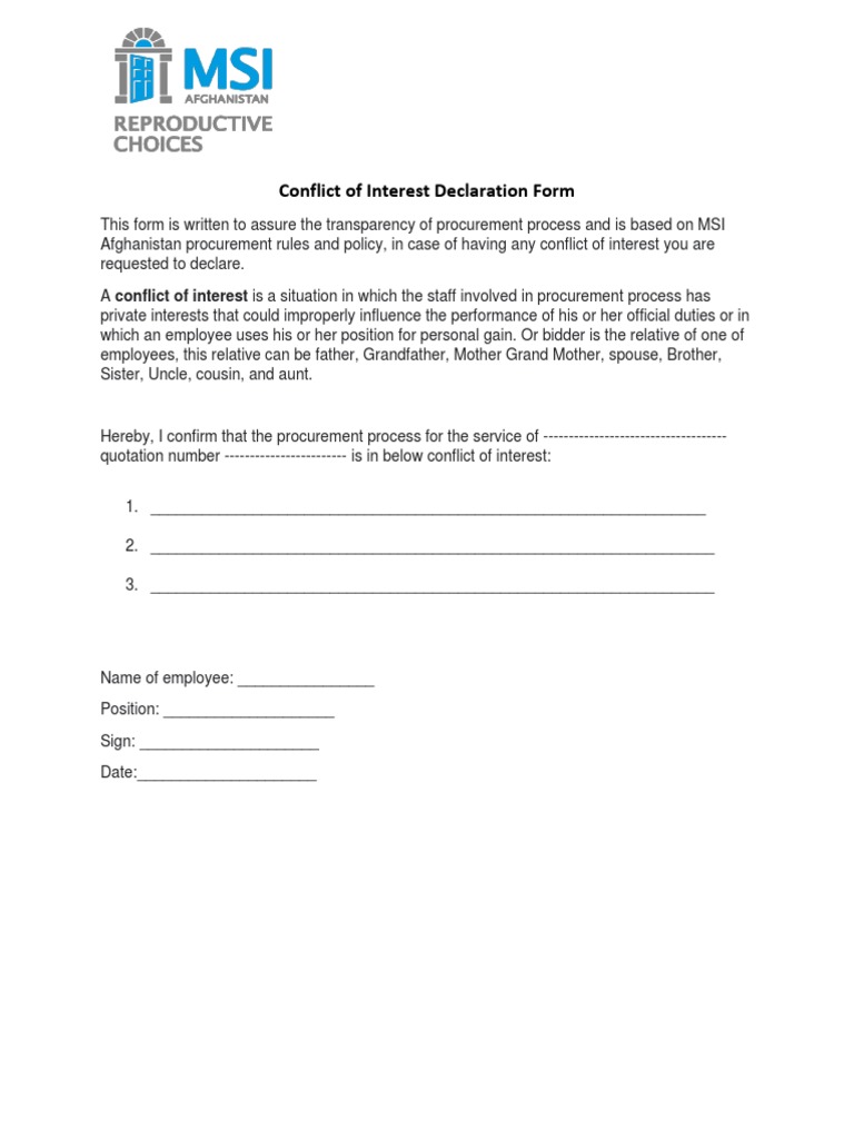 (Annex 3) Conflict of Interest Declaration Form | PDF