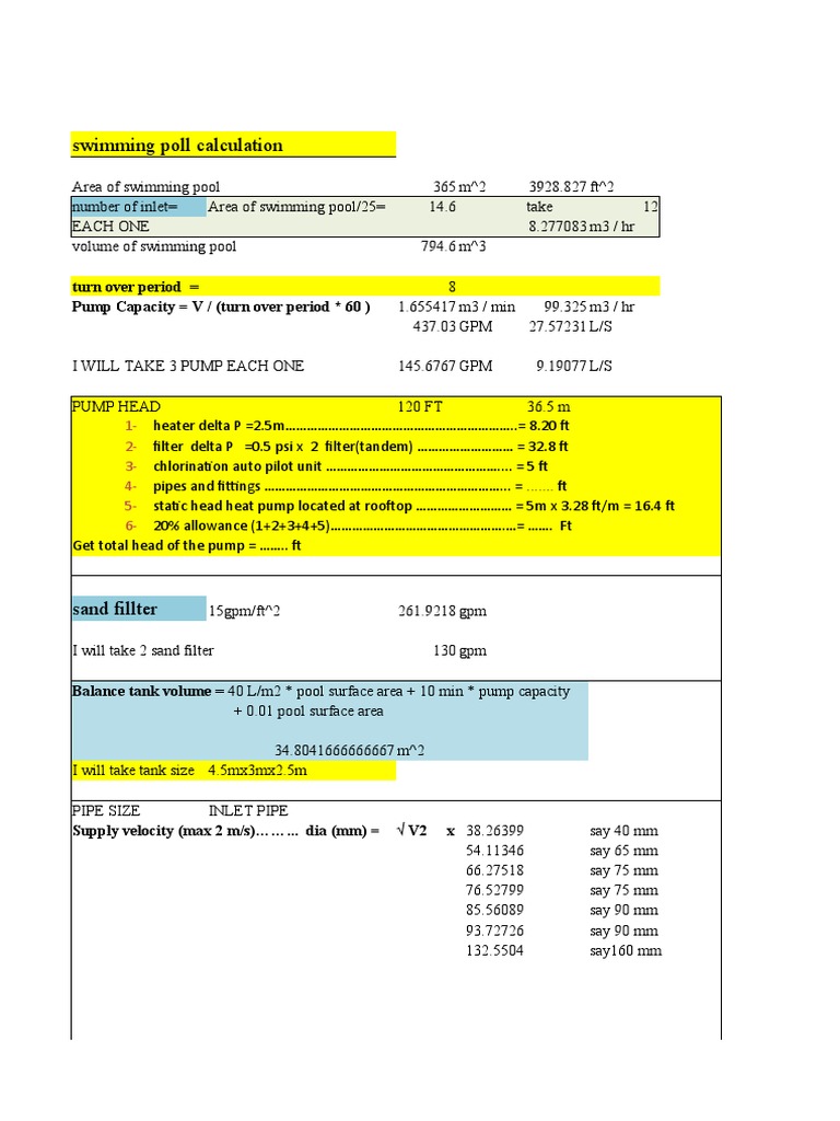 Swimming Pool Calculation | PDF Swimming Pool Calculation | PDF
