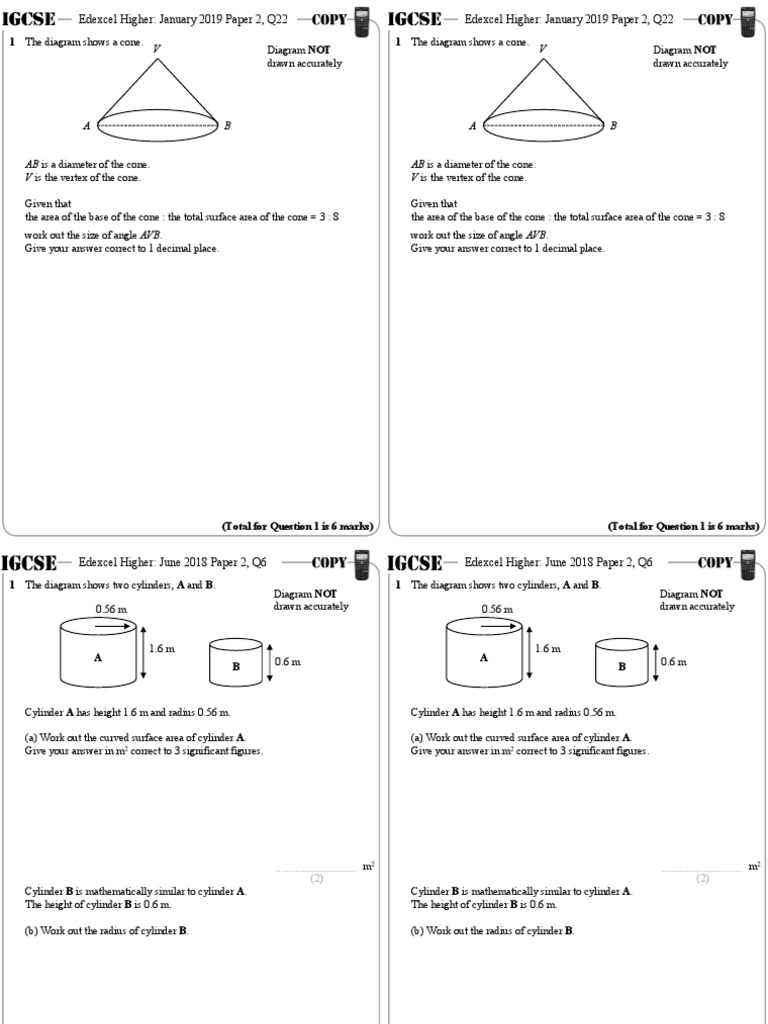 Volume Surface Area Higher Igcse Questions 9 1 Standard Pdf