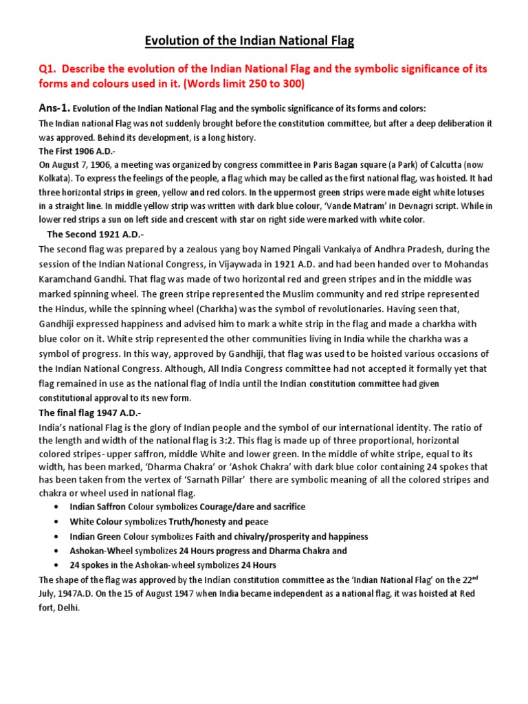Q. & Ans. Evolution of The Indian National Flag | PDF | Flag | Nation