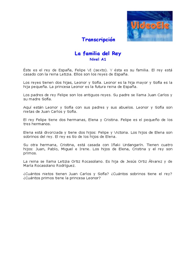 A1 - La Familia Del Rey Transcripcion | PDF A1 - La Familia Del Rey Transcripcion | PDF