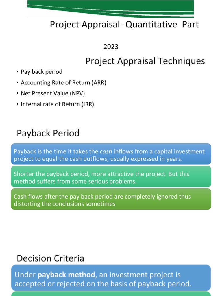 Project Appraisal - Investment Appraisal - 2023 | PDF | Net Present Value | Discounted Cash Flow