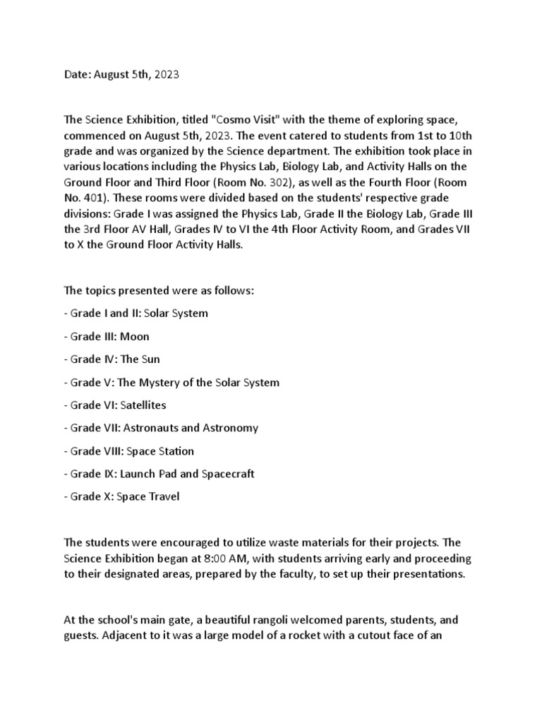 Report Science Exhibition 5th August | PDF