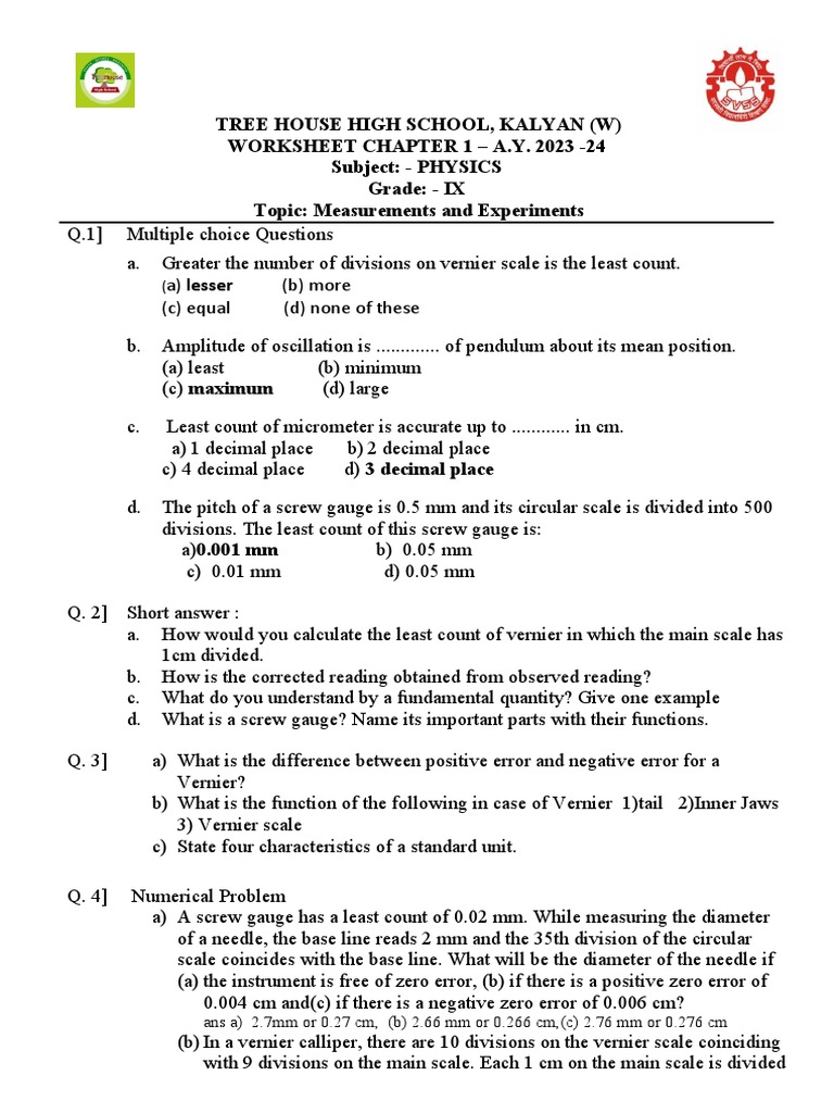G 9 Phy CH 1 Worksheet Ak | PDF | Metrology