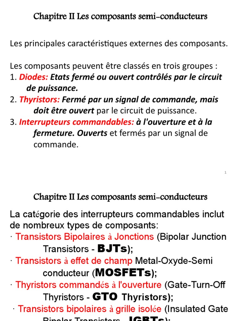 Chapitre II Les composants semi-conducteurs | PDF | Diode | Transistor