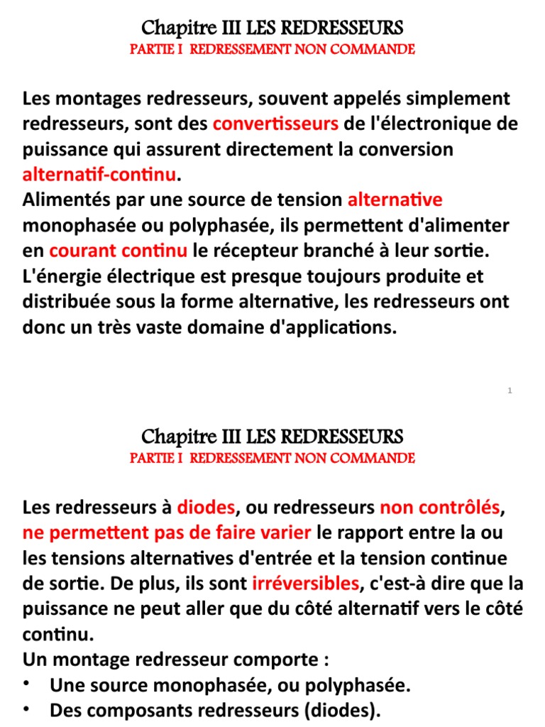 Chapitre III Les Redresseurs | PDF | Redresseur | Ingénierie électronique