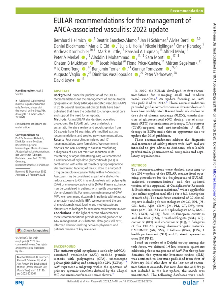 Recomendaciones EULAR 2022 para El Manejo de Vasculitis Asociada A ANCA | PDF | Self-Improvement