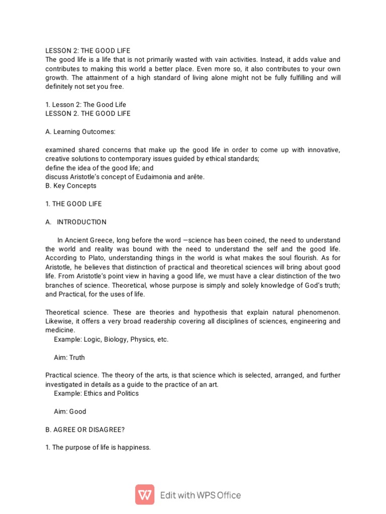 Lesson 2 - The Good Life | PDF