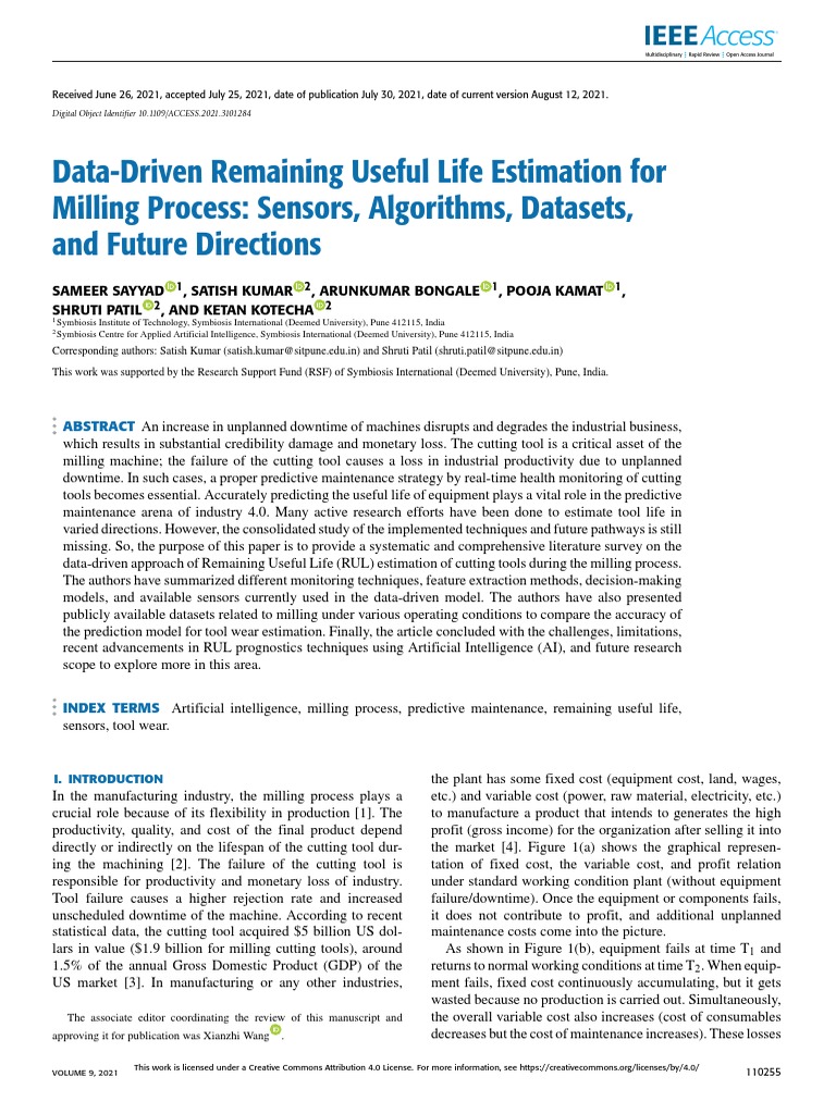 Data Driven Remaining Useful Life Estimation For Milling Process Sensors Algorithms Datasets And