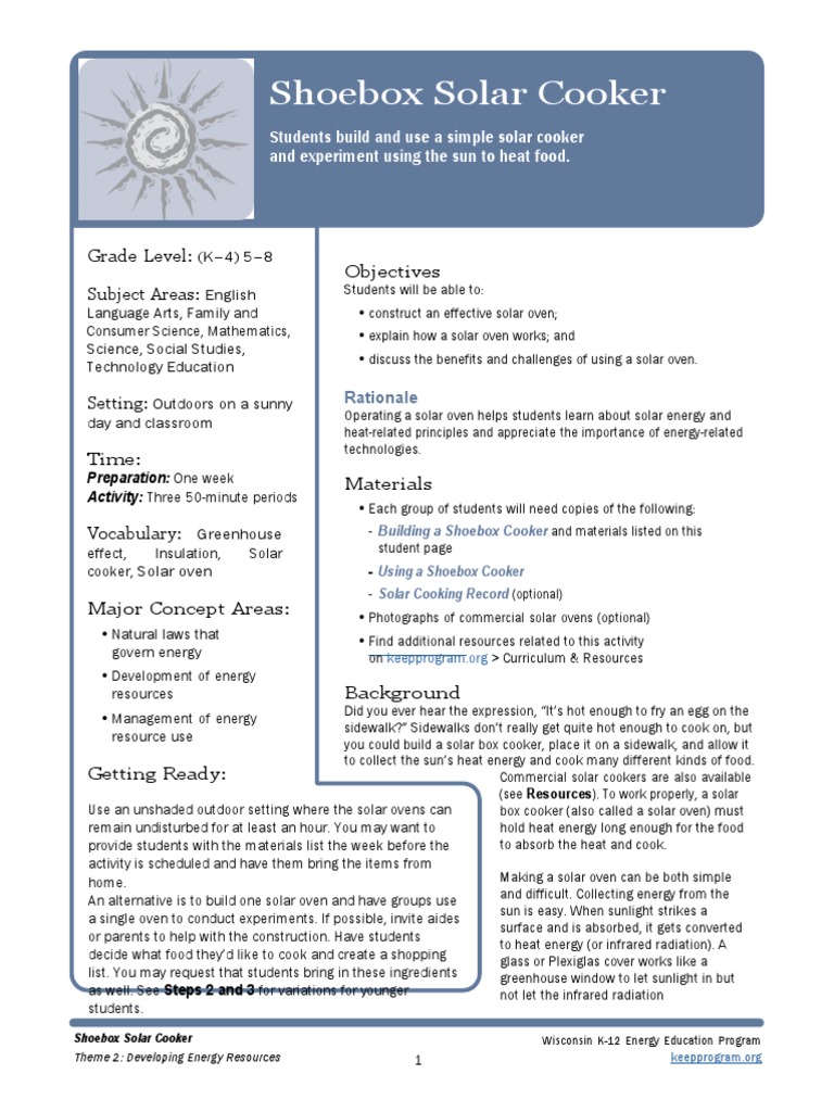 Shoebox Solar Cooker | PDF
