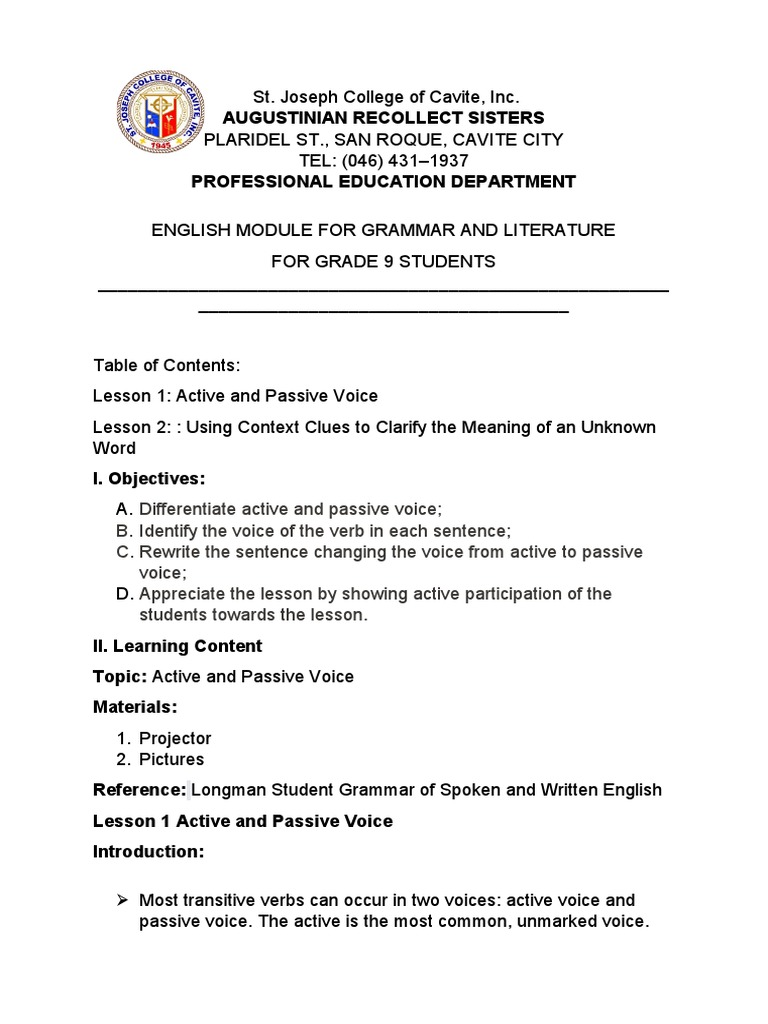 English Module For Grammar and Literature Sample | PDF | Verb | Subject ...