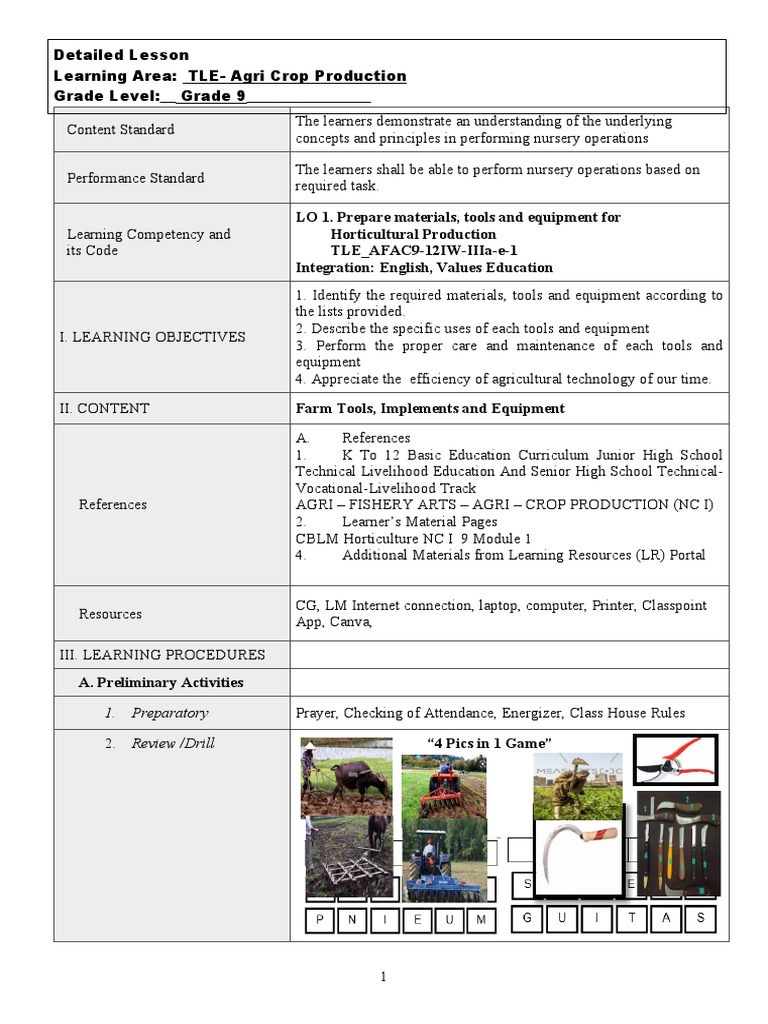 Lesson Plan Acp 9 Farm Tools and Equipment | PDF | Plough ...