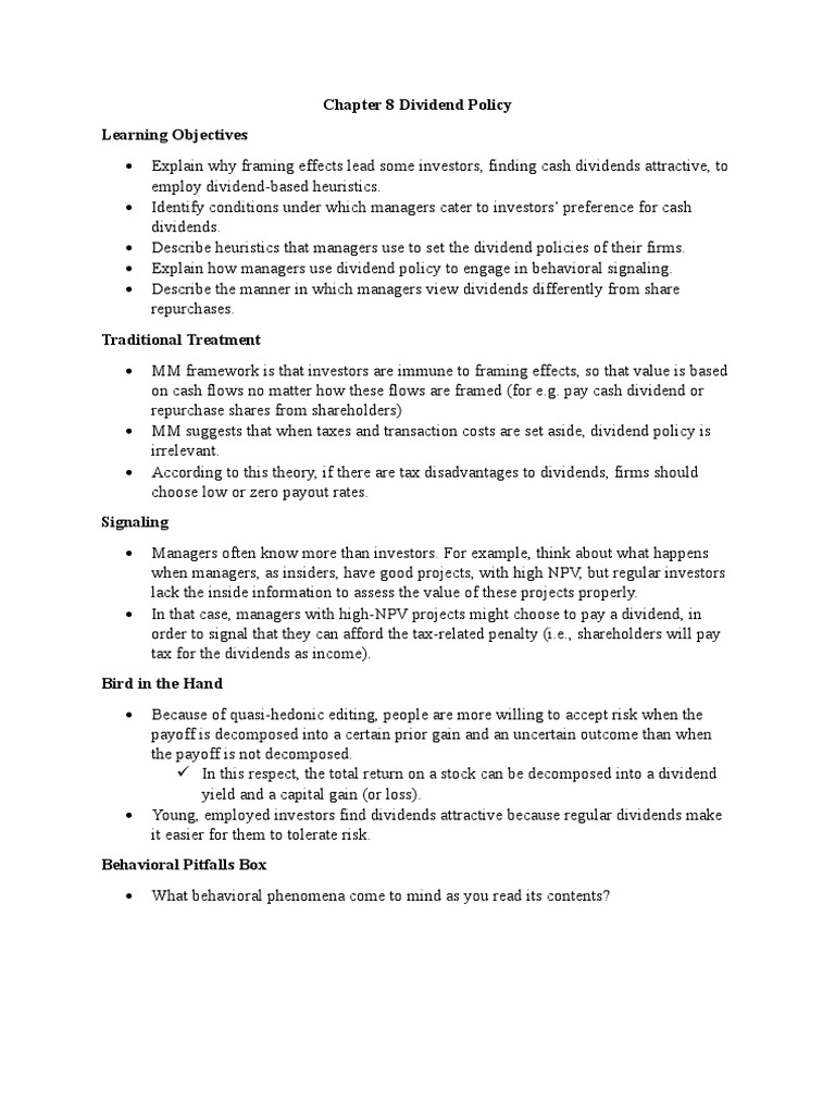 Chapter 8 Dividend Policy | PDF