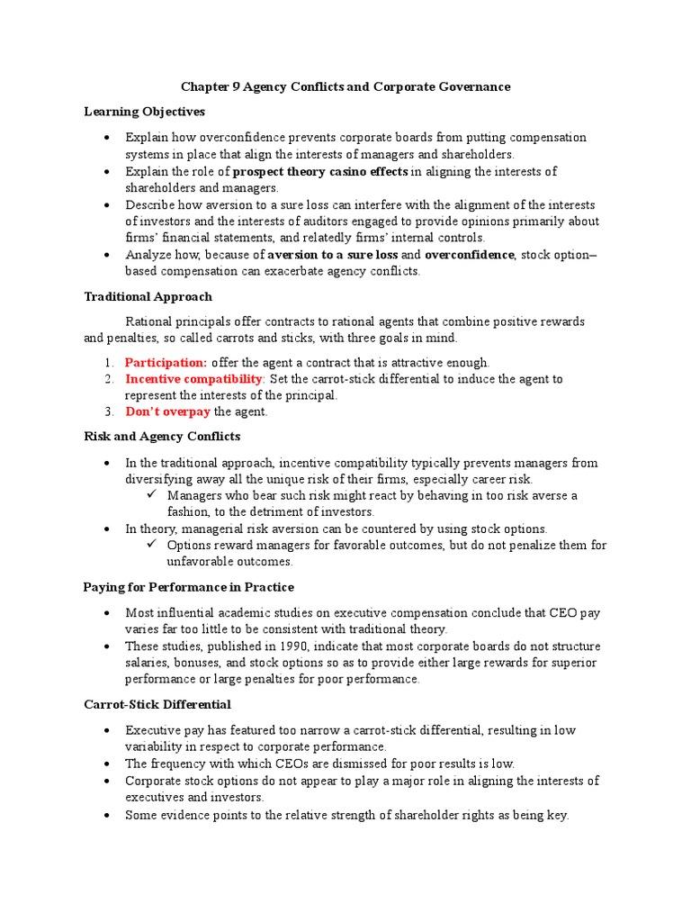 Chapter 9 Agency Conflicts and Corporate Governance | PDF | Executive Compensation | Employee ...