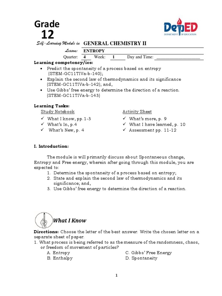 Gibbs Free Energy and Entropy Module | PDF | Gibbs Free Energy | Entropy