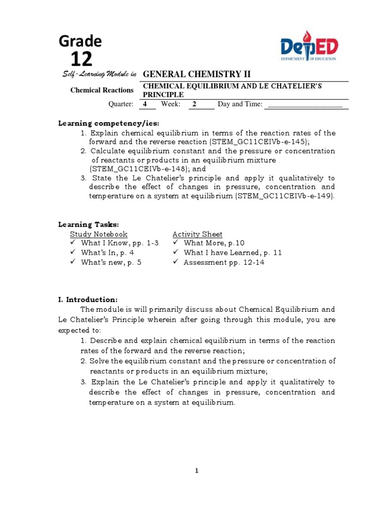 General Chemistry 2 Q4 Module 2 1 | PDF | Chemical Equilibrium ...