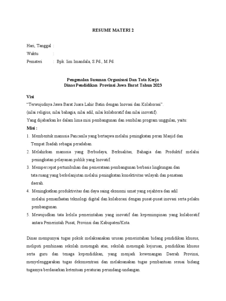 Resume Materi 2. Pengenalan Susunan Organisasi Dan Tata Kerja | PDF