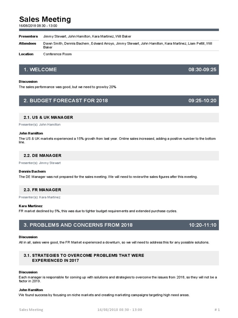 Sales Meeting Minutes | PDF | Marketing | Business