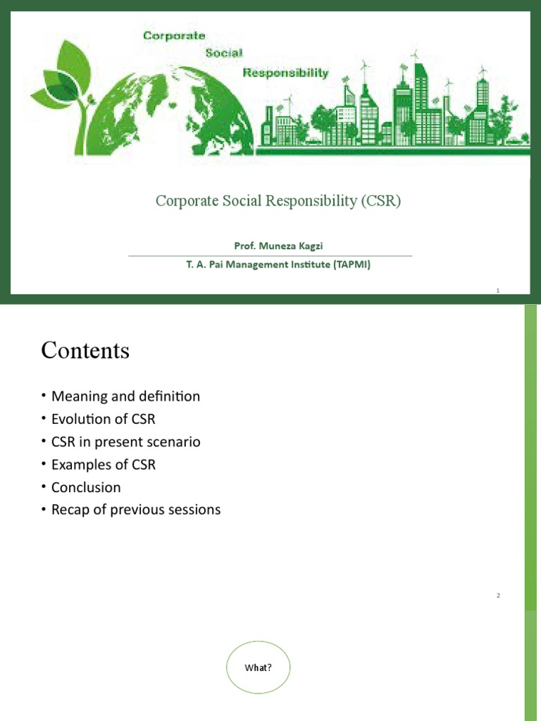 Corporate Social Responsibility (CSR) : Prof. Muneza Kagzi T. A. Pai ...